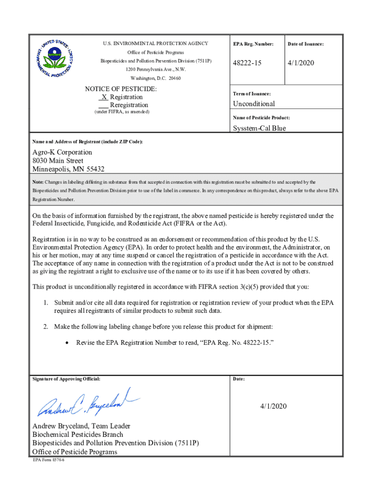 Fillable Online US EPA, Pesticide Product Label, Sysstem-Cal Blue,04/01 ...