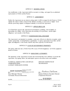 Fillable Online nonreimbursable space act agreement saa1-34215 - NASA ...