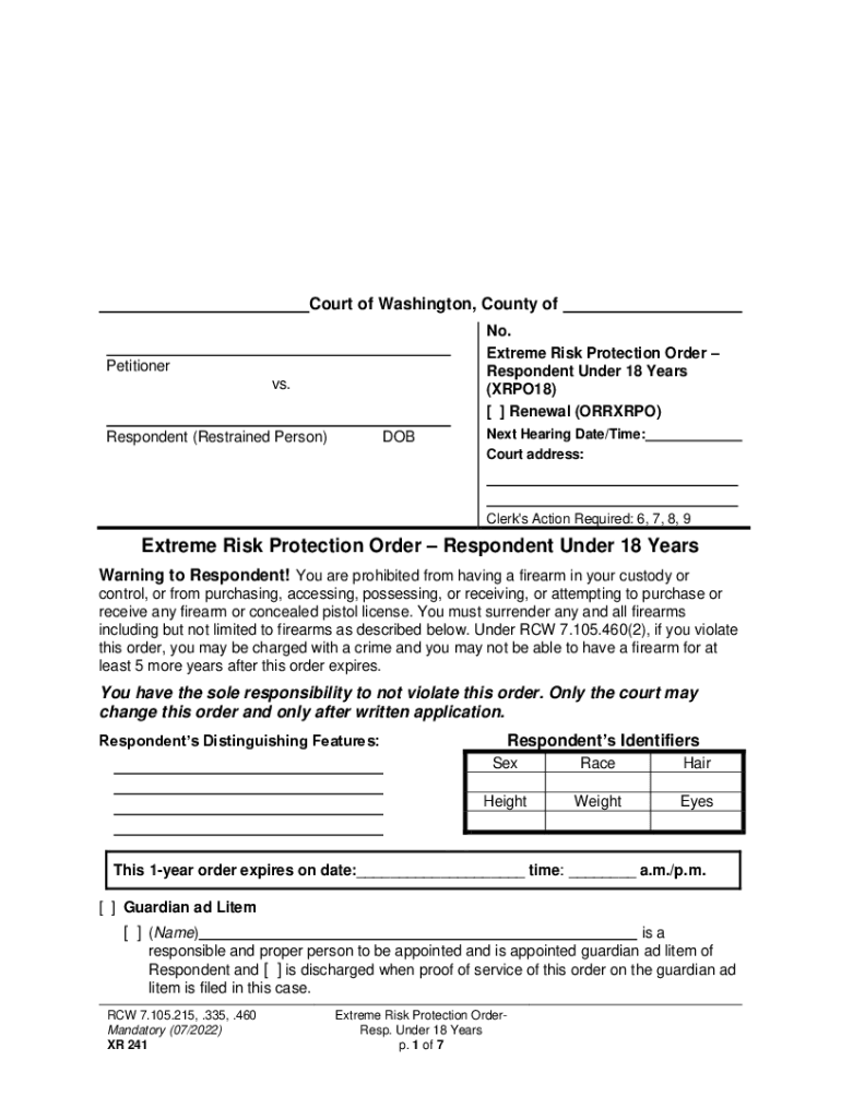 Fillable Online Extreme Risk Protection Order Respondent Under 18 Years ...