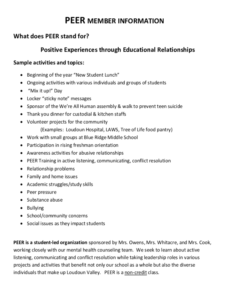 Fillable Online PEER MEMBER INFORMATION Fax Email Print - pdfFiller