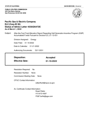 Fillable Online Status of Advice Letter 4556G/6472E - PGE Fax Email ...