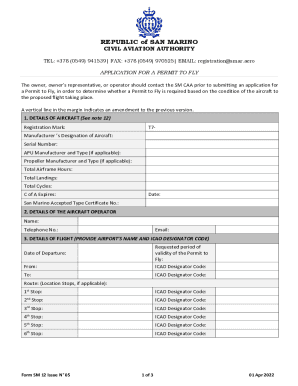 Fillable Online FORM SM 12Application for a Permit to Fly Issue 05 Fax ...