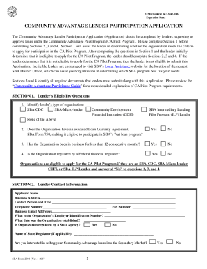 Fillable Online Form SBA Form 2301 SBA Form 2301 Community Advantage ...