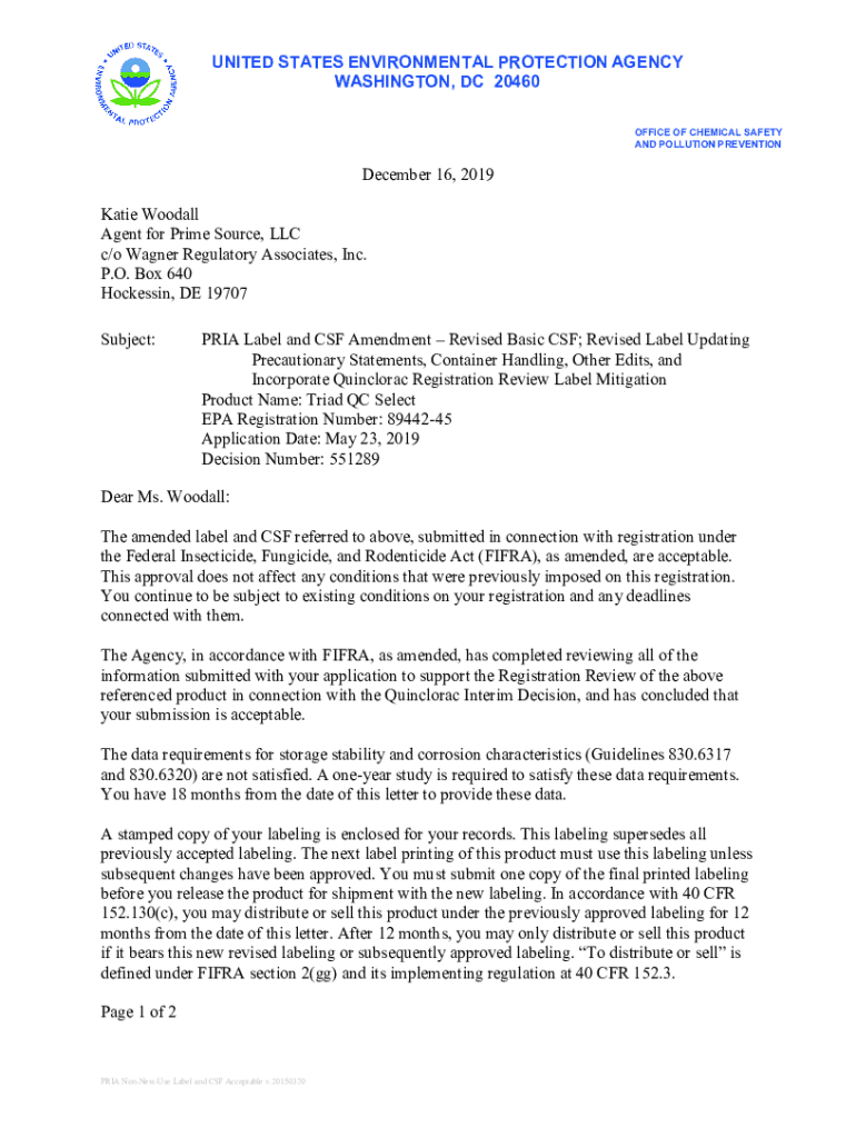 Fillable Online US EPA, Pesticide Product Label, Triad QC Select,12/16 ...