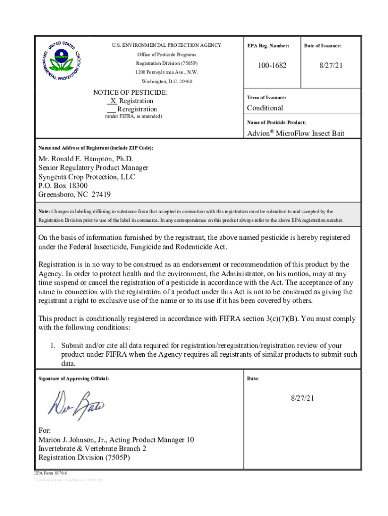 Fillable Online Advion MicroFlow Insect Bait - EPA Fax Email Print ...