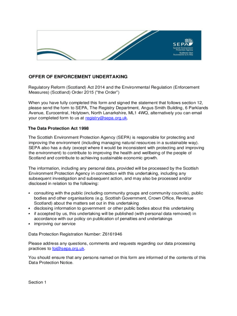 Fillable Online OFFER OF ENFORCEMENT UNDERTAKING - Scottish Environment ...