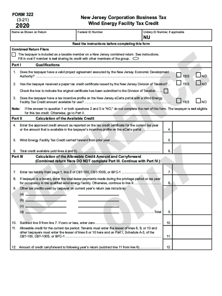 Fillable Online Form 322 Wind Energy Facility Tax Credit. Form 322 Wind ...