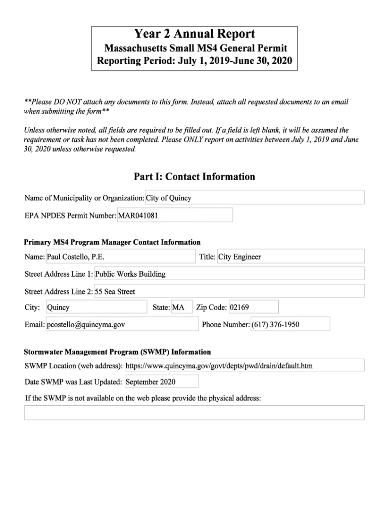 Fillable Online Year 2 Annual Report Massachusetts Small MS4 General Permit New Permittees for ...