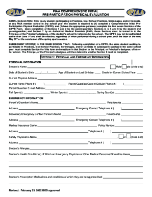 Fillable Online PIAA COMPREHENSIVE INITIAL PRE-PARTICIPATION PHYSICAL ...