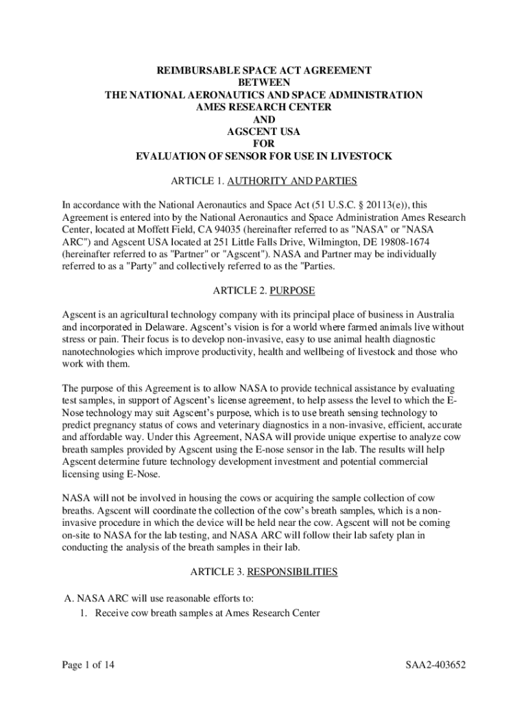 Fillable Online Page 1 of 14 SAA2-403652 REIMBURSABLE SPACE ... - NASA Fax Email Print - pdfFiller