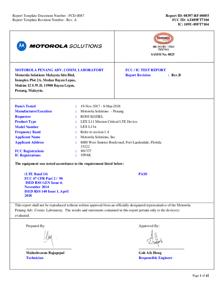 Fillable Online Report Template Document Number : FCD-0087 Report ID: 08397-RF ... - FCC ID Fax ...