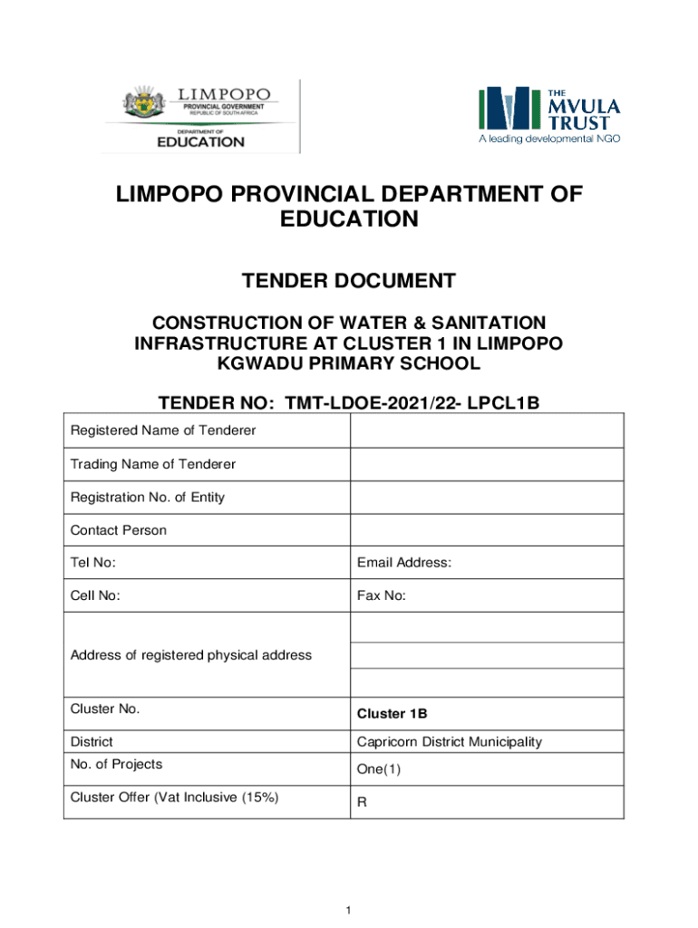 Fillable Online themvulatrust org Department of Water and Sanitation Tenders - Tender Bulletins ...
