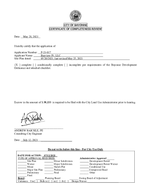 Fillable Online CITY OF BAYONNE CERTIFICATE OF COMPLETENESS REVIEW Fax ...
