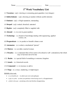 Fillable Online 100 Words A High School Freshman Should Know ...