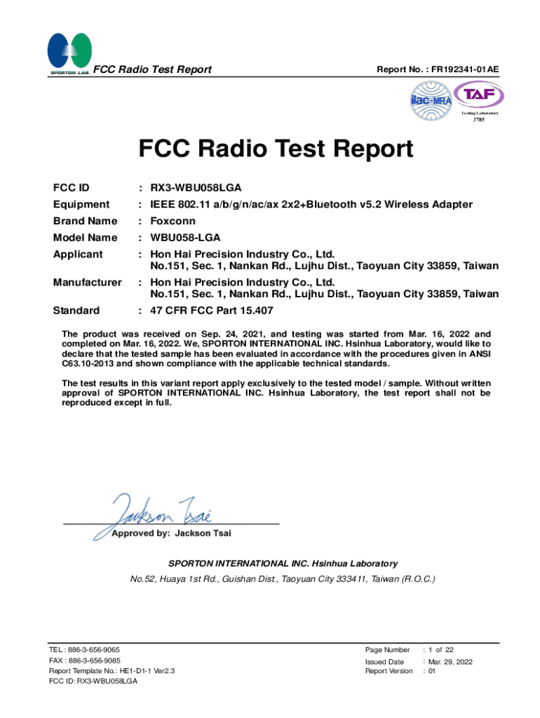 Fillable Online FCC Radio Test Report - device.report Fax Email Print ...