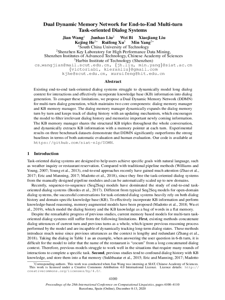 Fillable Online Dual Dynamic Memory Network For End To End Multi Turn
