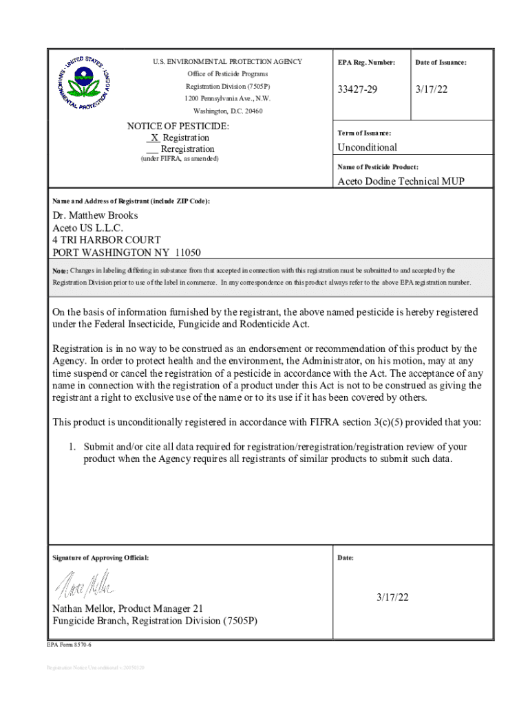 Fillable Online Aceto Dodine Technical MUP - EPA Fax Email Print ...