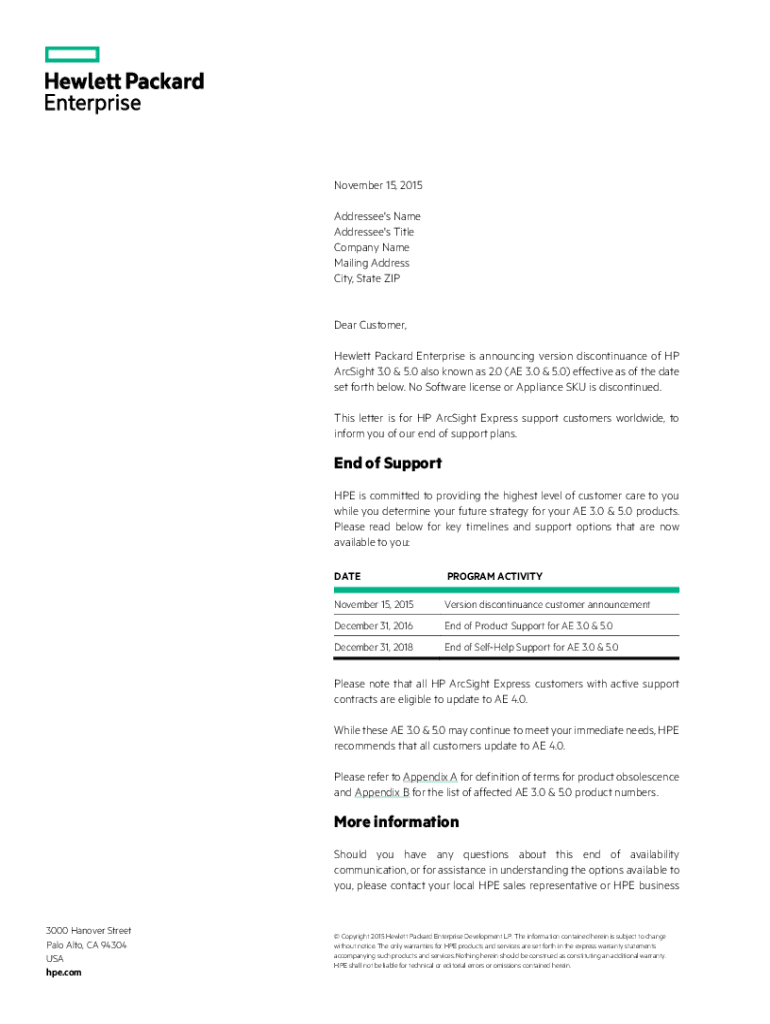 Fillable Online Hewlett Packard Enterprise - Customer Letter. AE 3.0 ...