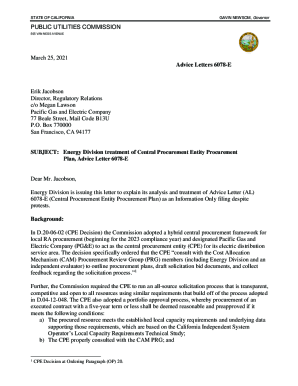 Fillable Online Advice Letters 6078-E - PGE Fax Email Print - pdfFiller
