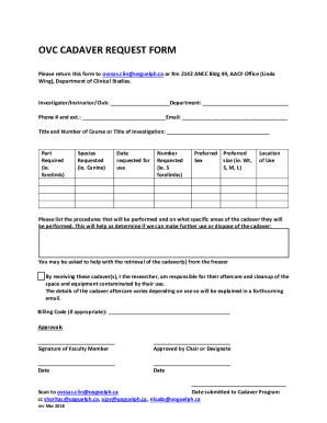 Fillable Online OVC Cadaver Request Form Fax Email Print - pdfFiller
