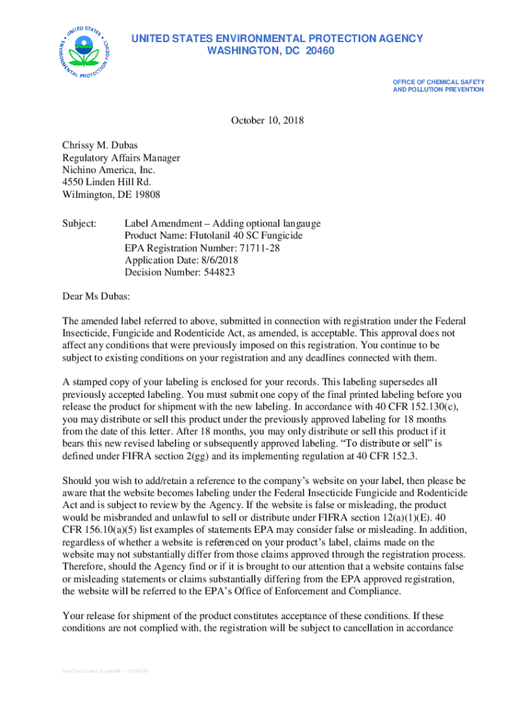 Fillable Online US EPA, Pesticide Product Label, FLUTOLANIL 40 SC ...