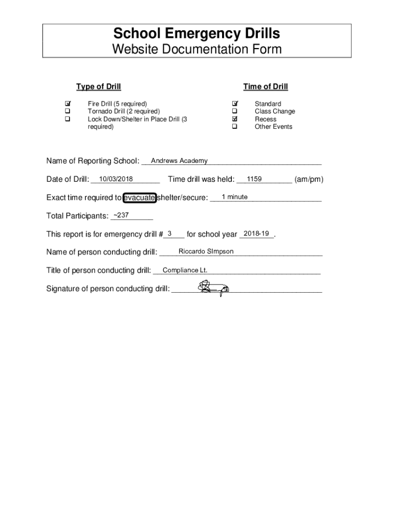 Fillable Online WARREN CONSOLIDATED SCHOOLS EMERGENCY DRILLS ...