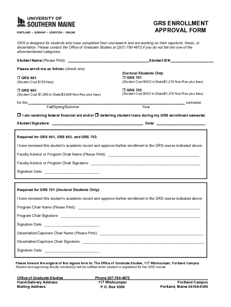 Fillable Online usm maine GRS ENROLLMENT APPROVAL FORM Fax Email Print ...