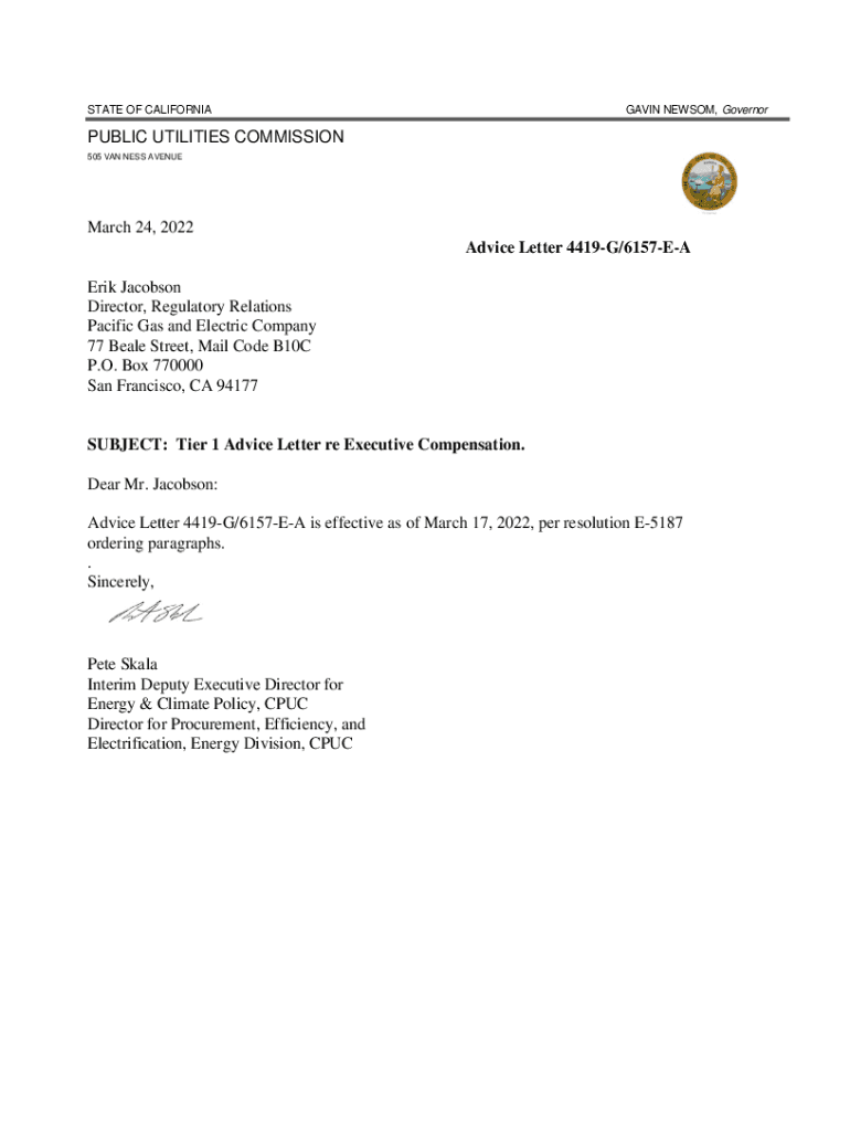 Fillable Online Advice Letter 4419-G/6157-EA - PGE Fax Email Print ...
