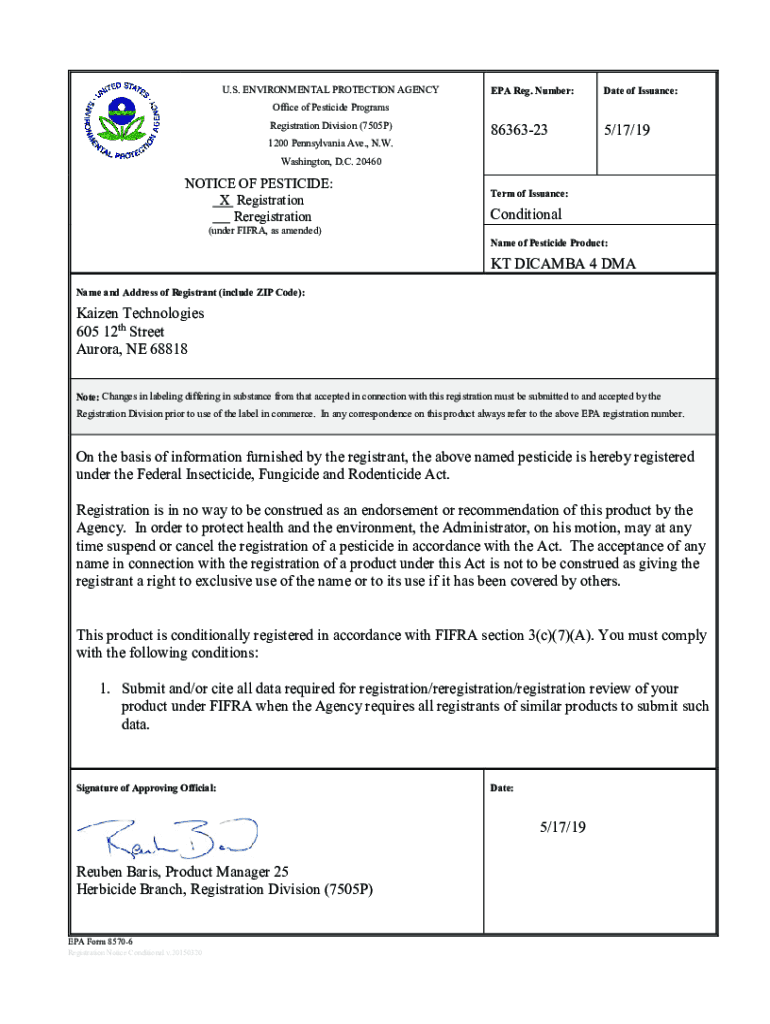 Fillable Online US EPA, Pesticide Product Label, KT DICAMBA 4 DMA,05/17 ... Fax Email Print ...