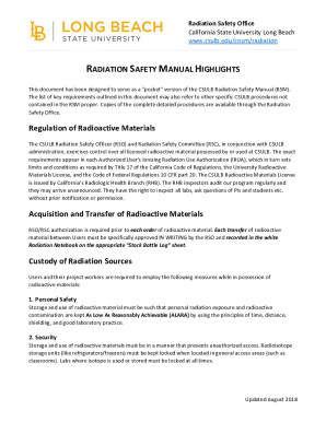Fillable Online Radiation Safety Manual HighlightsRadiation Safety ...