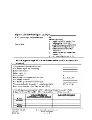 Fillable Online Order Appointing Full or Limited Guardian and/or ...