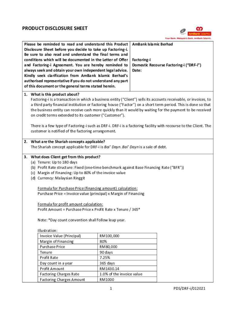 Fillable Online PRODUCT DISCLOSURE SHEET Please be reminded to read and ...