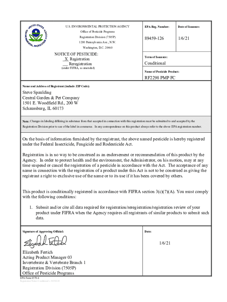 Fillable Online US EPA, Pesticide Product Label, RF2298 PMP FC,01/06 ...