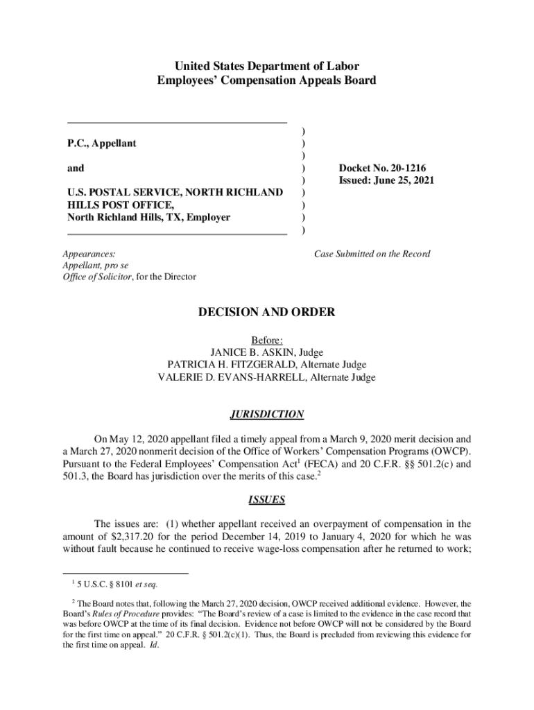 Fillable Online 20-1216: P.C. and U.S. POSTAL SERVICE, NORTH RICH ...