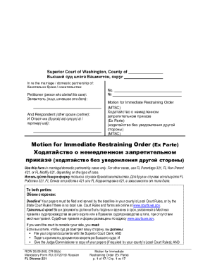 Fillable Online Motion for Immediate Restraining Order (Ex Parte ... Fax Email Print - pdfFiller