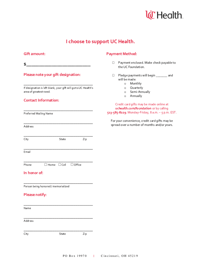 Fillable Online www.uc.edugiveGive to UC and UC Health - - Primary Donation Form ... Fax Email ...