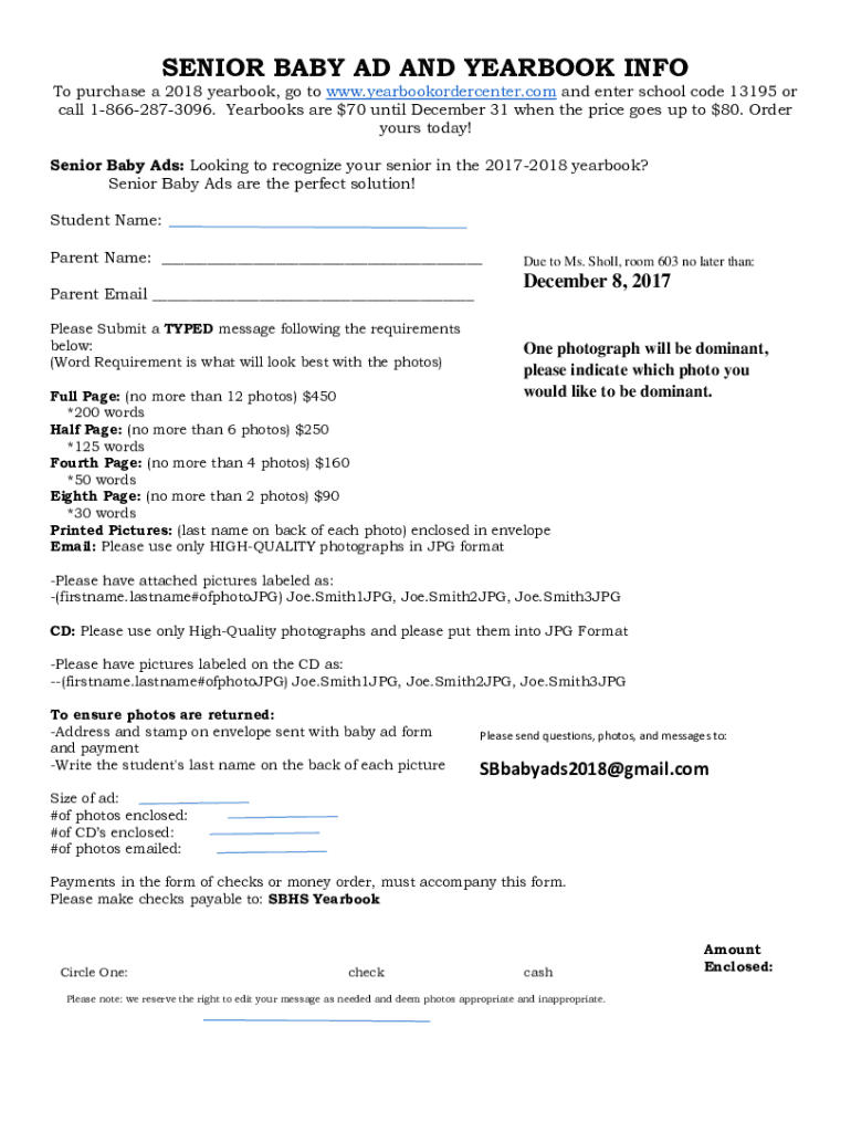 Fillable Online SENIOR BABY AD AND YEARBOOK INFO - Loudoun County ...
