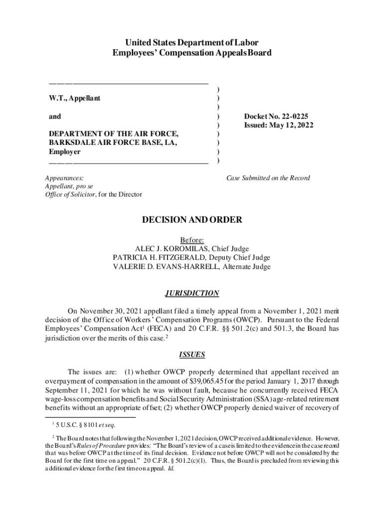 Fillable Online 22-0225: W.T. and DEPARTMENT OF THE AIR FORCE, BA ...