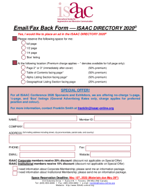 Fillable Online Email/Fax Back Form, ISAAC DIRECTORY 2020. Membership Directory Fax Email Print ...