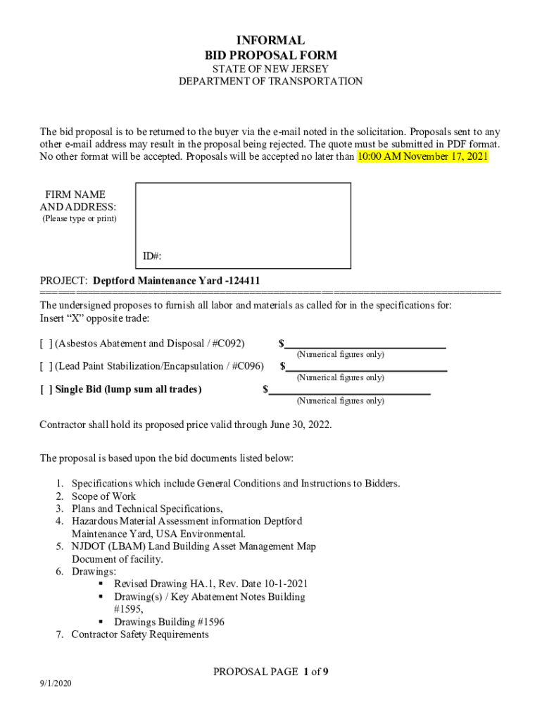 Fillable Online informal bid proposal form - NJ.gov Fax Email Print ...