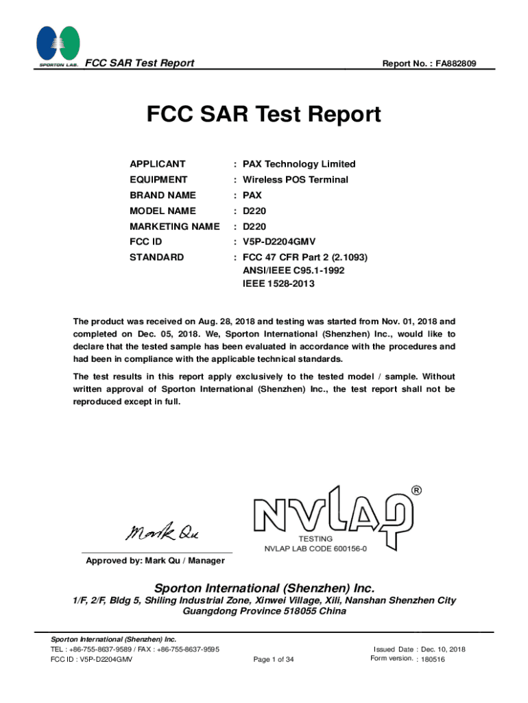Fillable Online FCC SAR Test Report Fax Email Print - pdfFiller