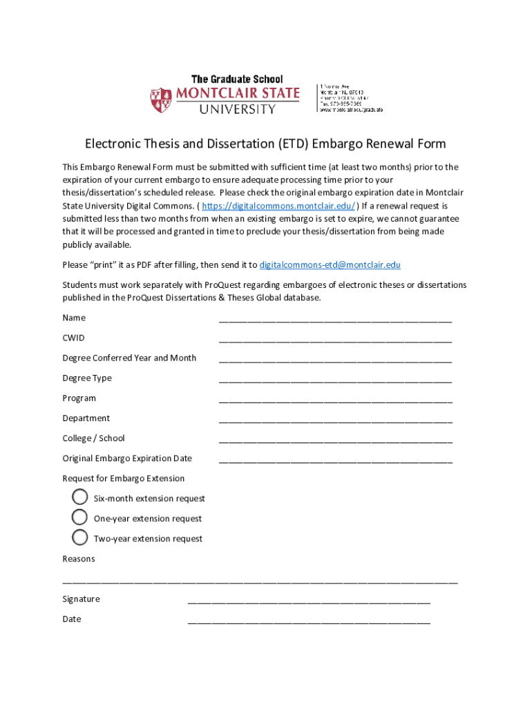 Fillable Online grad.unm.edugs-formsdocumentsETD Embargo Restriction Request/Renewal Form Fax ...