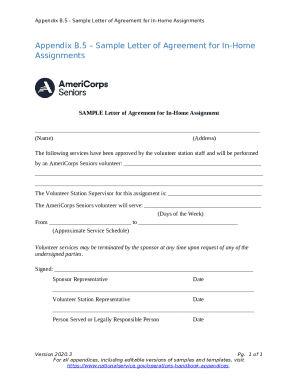 Appendix B.5 - Sample Letter of Agreement for In-Home ... - AmeriCorps Doc Template | pdfFiller