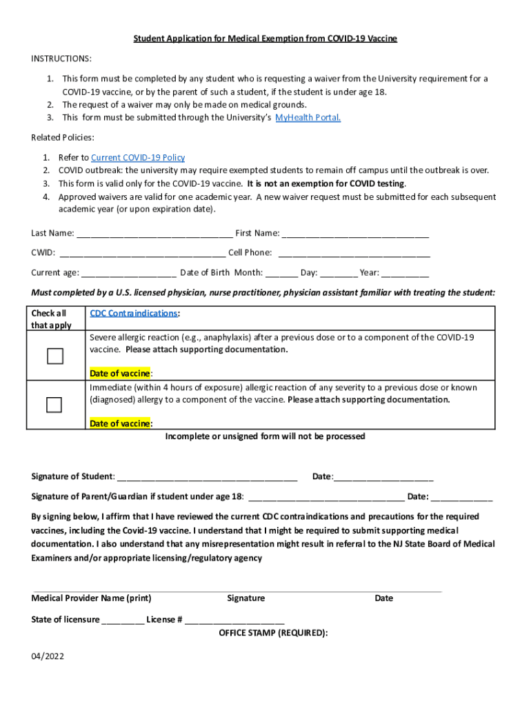 Fillable Online Fill - Free fillable Request for Medical Exemption from ...