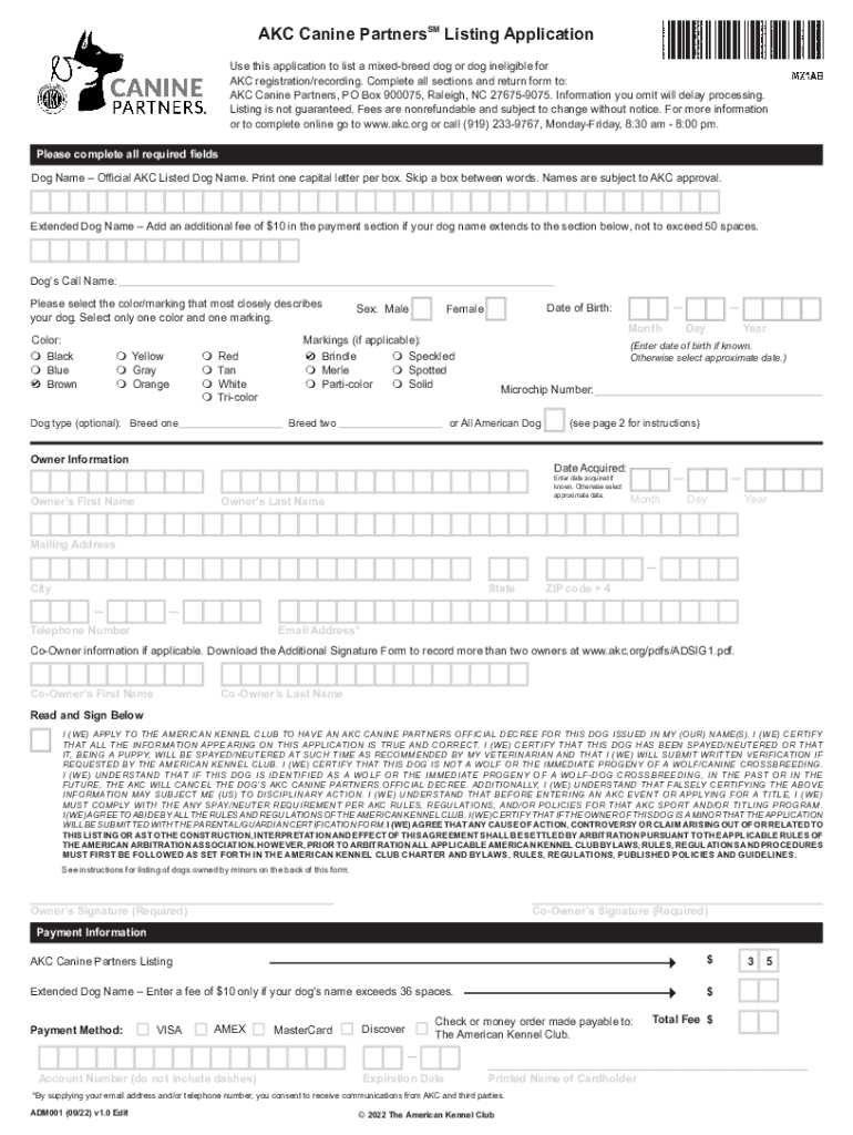 Fillable Online images akc CANINE PARTNERS SPECIAL LISTING APPLICATION ...