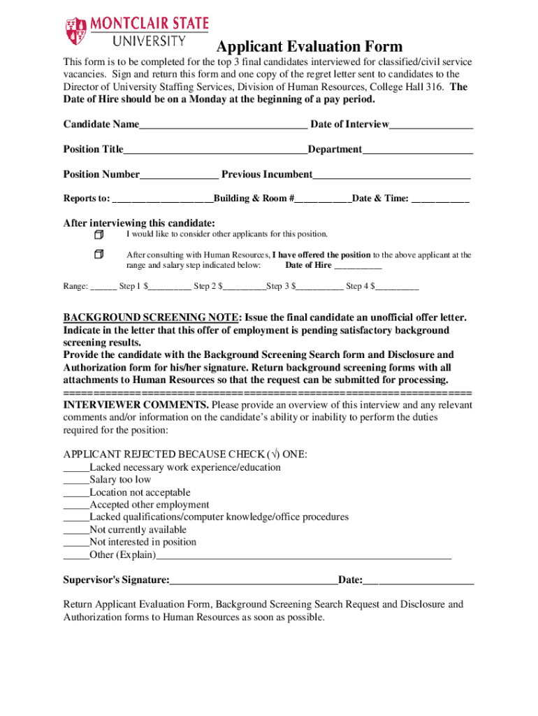 Fillable Online www.template.netbusinessforms11+ Candidate Evaluation ...