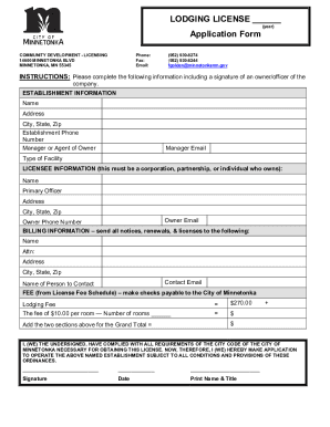 Fillable Online To: Applicant for Lodging License From: Fiona Golden, Licensing ... Fax Email ...