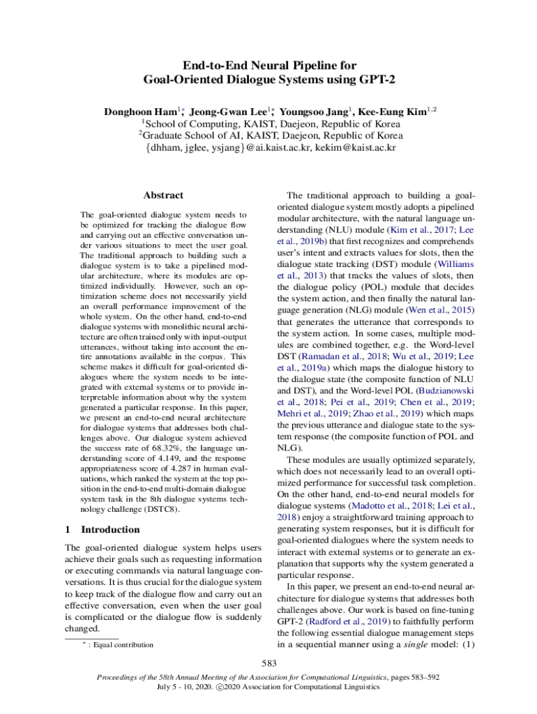 Fillable Online End-to-End Neural Pipeline for Goal-Oriented Dialogue ... Fax Email Print ...