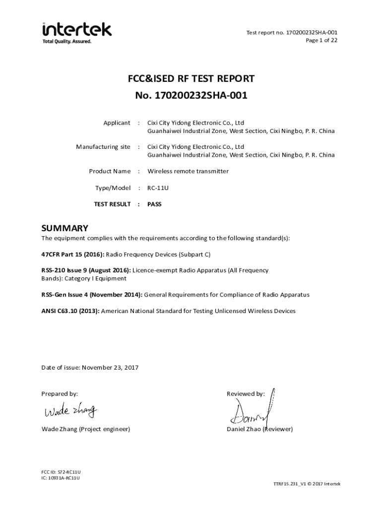 Fillable Online FCC&ISED RF TEST REPORT No. 170200232SHA-001 Fax Email ...
