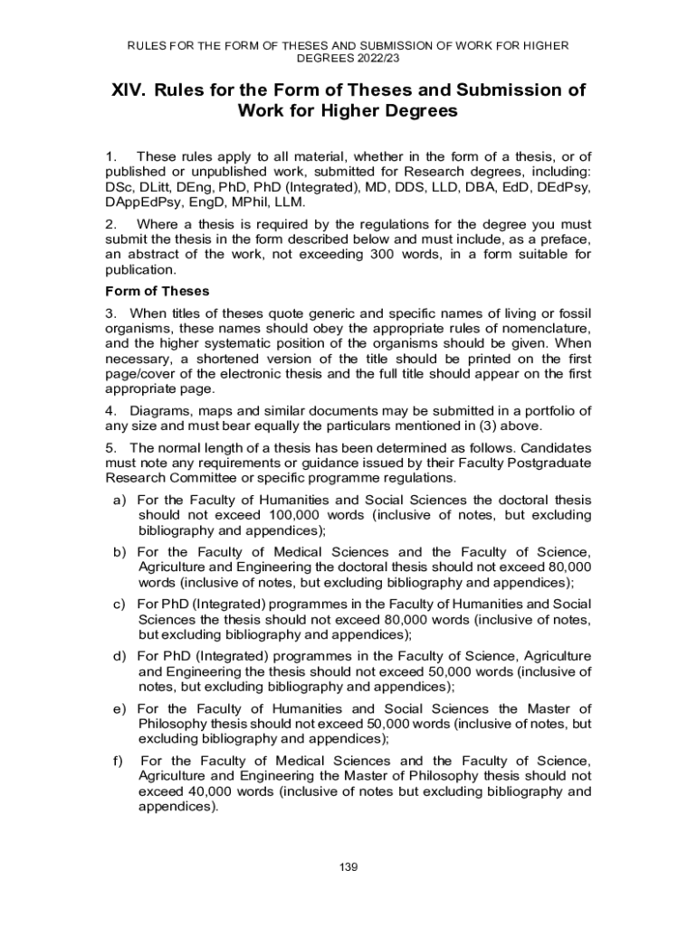 Fillable Online XIV. Rules for the Form of Theses and Submission of ...